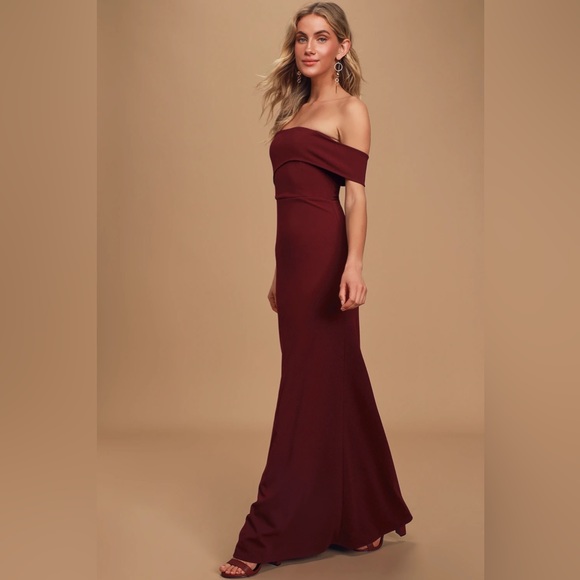 Lulus | Dresses | Lulus Off The Shoulder Burgundy Maxi Dress | Poshmark